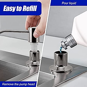 ZBOLI Built in Soap Dispenser for Kitchen Sink Stainless Steel,Mount to Counter Lotion or Dish Soap Dispenser,Brushed Nickel,Refill from The Top,with 10OZ Liquid Bottle