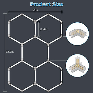 Hexagon Garage Lights, 25 Pack Hexagon Ceiling Light Updated Longer Size, 5 Grids LED Honeycomb Lights Ceiling Super Bright for Car Detailing Garage Workshop Basement Gym Barber