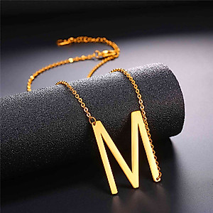 U7 Sideways Large Initial Necklaces 18K Gold Plated Big Letter Script Name Necklaces Statement Alphabet Pendant M Necklace for Women Gift