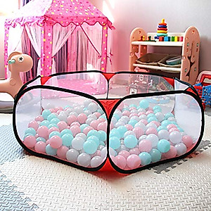 Jacone Portable Cute Hexagon Playpen Children Ball Pit, Indoor and Outdoor Easy Folding Ball Play Pool Kids Toy Play Tent with Carry Tote (Black and Red)