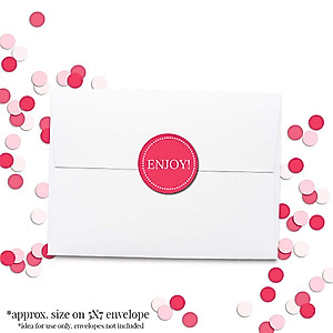 Enjoy! Fushia & Polka Dot Themed Thank You Customer Appreciation Sticker Labels for Small Businesses, 60 1.5" Circle Stickers by AmandaCreation, Great for Envelopes, Postcards, Direct Mail, & More!