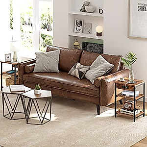 TUTOTAK End Table with Charging Station, Side Table with USB Ports and Outlets, Nightstand, 3-Tier Storage Shelf, Sofa Table for Small Space, Living Room TB01BB026