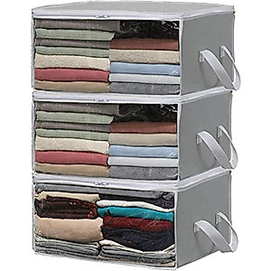 Simple Houseware 3 Pack Foldable Closet Organizer Clothing Storage Box with Clear Window, Grey