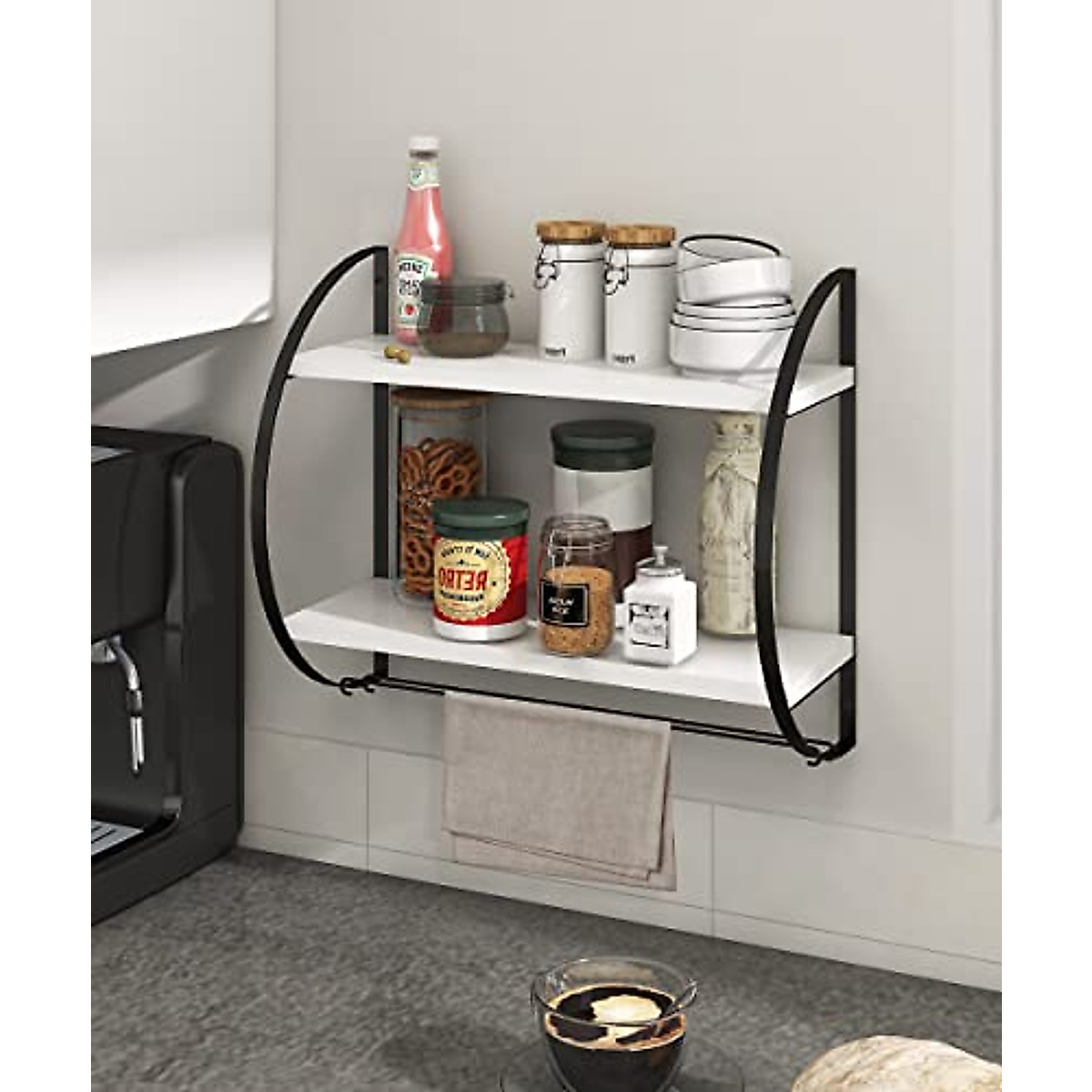 SUMGAR Floating Shelves with Towel Bar, 2 Tier Storage Shelf Wall Mounted for Bedroom, Living Room, Office, Kitchen