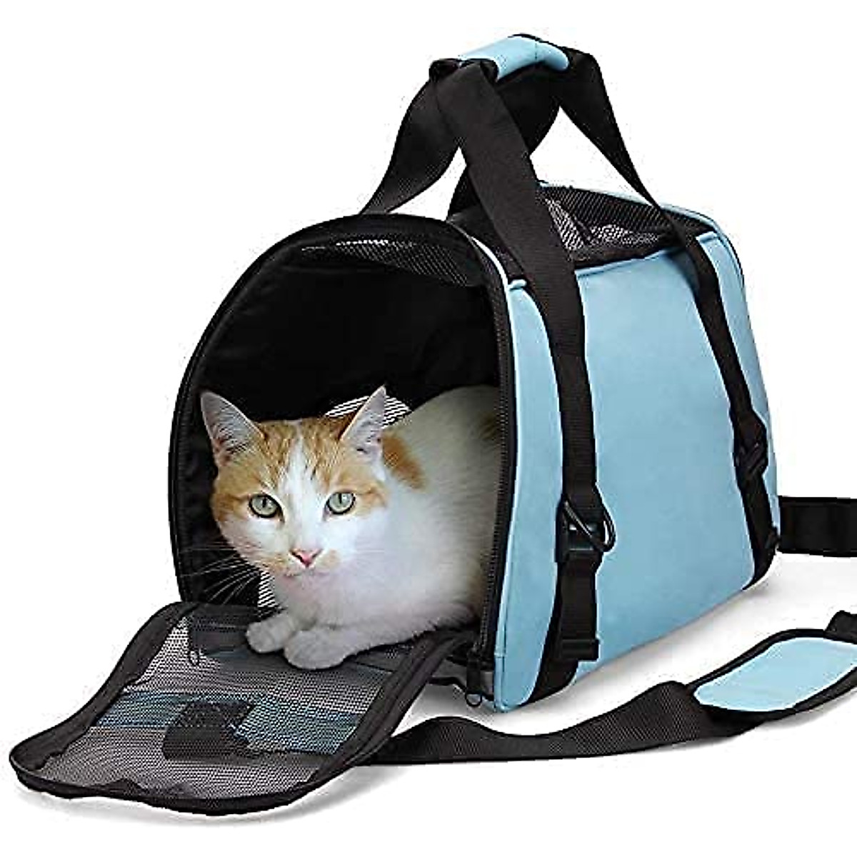 ZaneSun Cat Carrier,Soft-Sided Pet Travel Carrier for Cats,Dogs Puppy Comfort Portable Foldable Pet Bag Airline Approved (Small Blue)