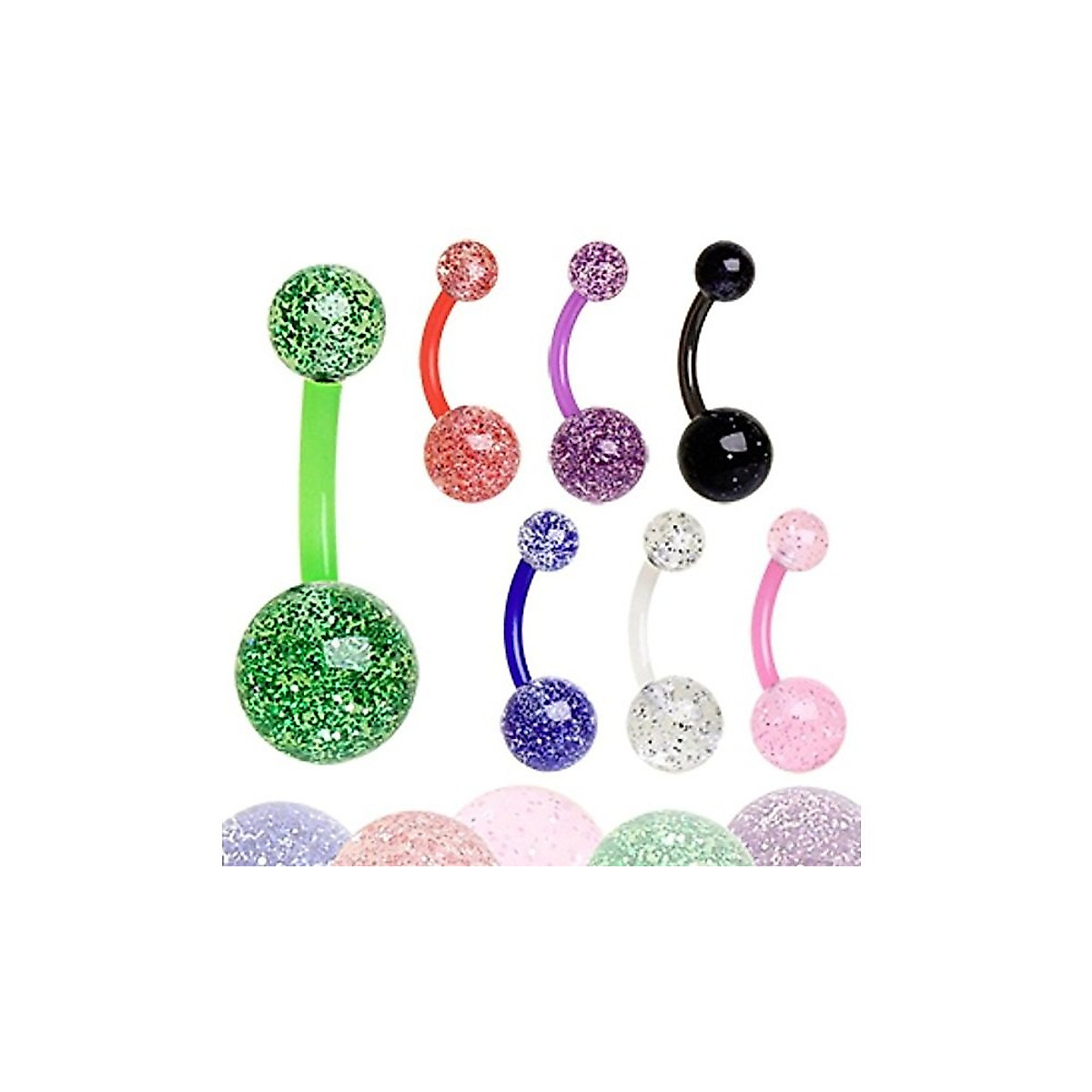 Pierced Owl Set of 7 14GA Bioflex Ultra Glitter Acrylic Ball Belly Button Rings (Set of 7)