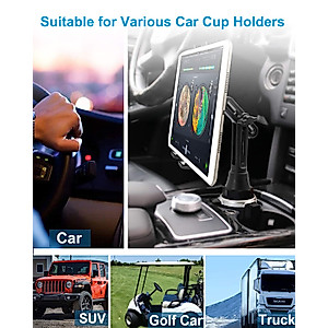 Cup Holder Tablet Mount, woleyi Car/Truck Cupholder Tablet Holder Stand with Adjustable Arm, Compatible with iPad Pro/Air/Mini, Galaxy Tab/Z Fold, Fire HD, iPhone, More 4.7-13" Cell Phones and Tablets