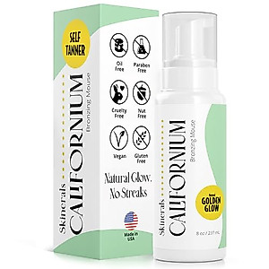 Skinerals Self Tanner Mousse - Natural Self Tan, Streak-Free Organic Self Tanning Foam for All Skin Types, Long Lasting Sunless Fake Tan in 4-8 hours, Face and Body Bronzer, 8 Oz (Californium)