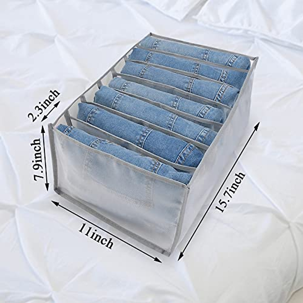 Xloey 1Pcs Wardrobe Clothes Organizer,7 Grids Jeans Organizer,Washable Foldable Mesh Separation Box,for T-shirt,Legging,Jeans