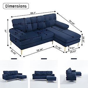 RXRRXY 80.7'' Sectional Sleeper Sofa L Shaped Couch, Small Upholstered 3 Seat Sleeper Couch with Chaise, Chenille Fabric Minimalist Sofa with Sturdy Legs for Living Room, Bedroom, Apartment (Navy)