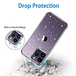JJGoo Compatible with iPhone 14 Pro Max Case, Bling Sparkle Soft TPU Anti-Scratch Shockproof Protective Phone Bumper, Women Girls Cute Slim Phone Case, Clear Glitter