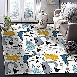 Dinosaur Area Rug 3'x5' for Kids Nursery Room Boys & Girls Room Cartoon Cute Art Rugs Soft Shag Rugs Non-Slip Entryway Carpet Non-Shedding Playing Mat for Living Room Bedroom Washable Rug