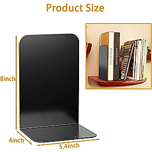 Bookend, Black Metal Bookends for Shelf Book Ends for Heavy Books, 2 Pieces Book Stopper for Home Office School