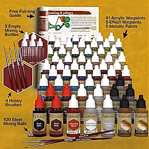 Wargames Delivered The Army Painter 55 Acrylic Paint Set Miniature Painting Kit with 4 Brushes - Model Paints for Plastic Models - Model Paint Set with Mixing Balls & Bottles