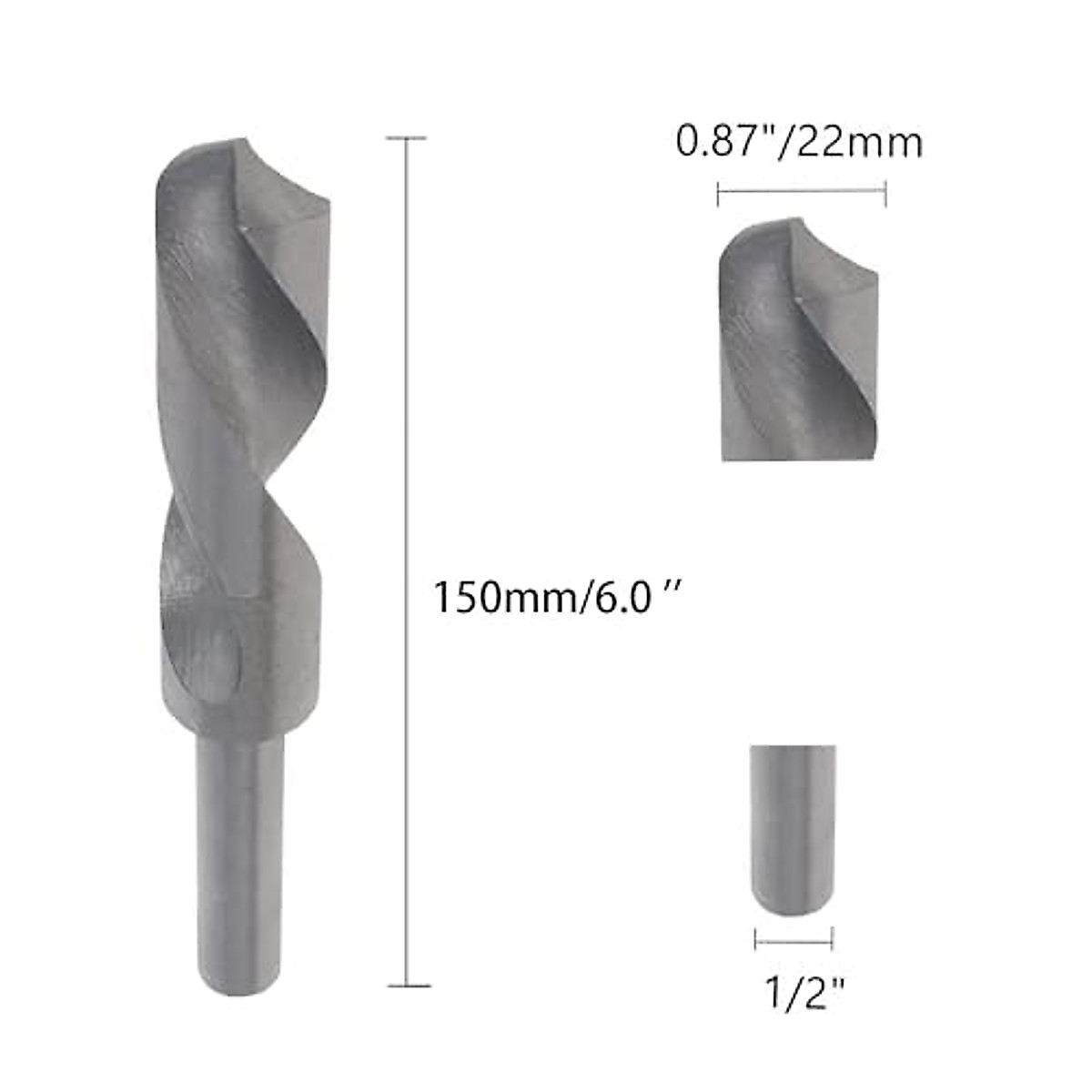 Auniwaig 1/2" Reduced Shank Drill Bit, 22mm High Speed Steel HSS Drill Bit for Stainless Steel, Alloy Metal, Plastic Wood