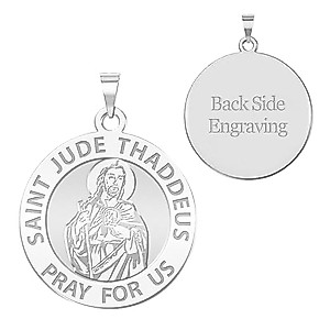 PicturesOnGold.com Saint Jude Round Religious Medal EXCLUSIVE - Sterling Silver - 2/3 x 2/3 Inch WITH ENGRAVING