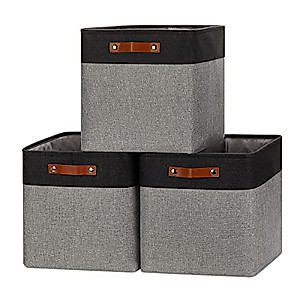 DULLEMELO 13 x 13 Storage Cubes, Fabric Storage Baskets for Nursery, 13x13x13 Decorative Storage Cube Baskets for Home Shelves Bedroom, Cube Storage Basket with Handles for Toy Organizers(Black&Grey)