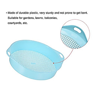 MECCANIXITY Garden Sifting Pan, Round Potting Sieve Plastic Mesh Filter Soil Screen Gardening Tool for Garden Yard, Blue 2 Pack