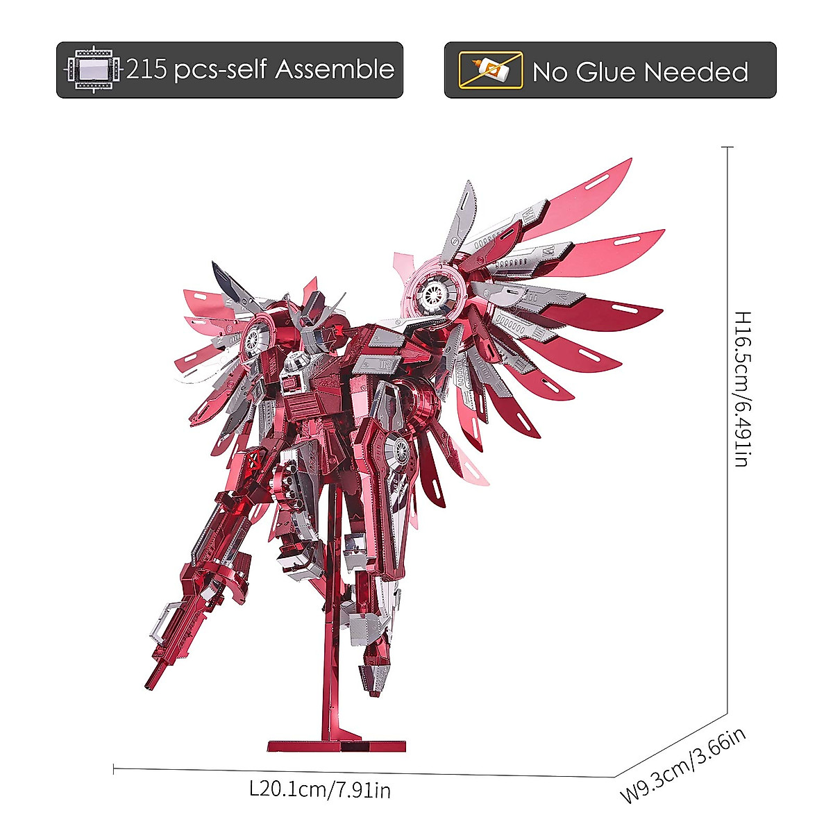 Piececool 3D Metal Puzzles for Adults, Thundering Wings Figure Mecha Model Kits Steel Metal 3D Model Building Blocks, Brain Teaser DIY Learning Toys for Teens Man Woman, 215 Pcs