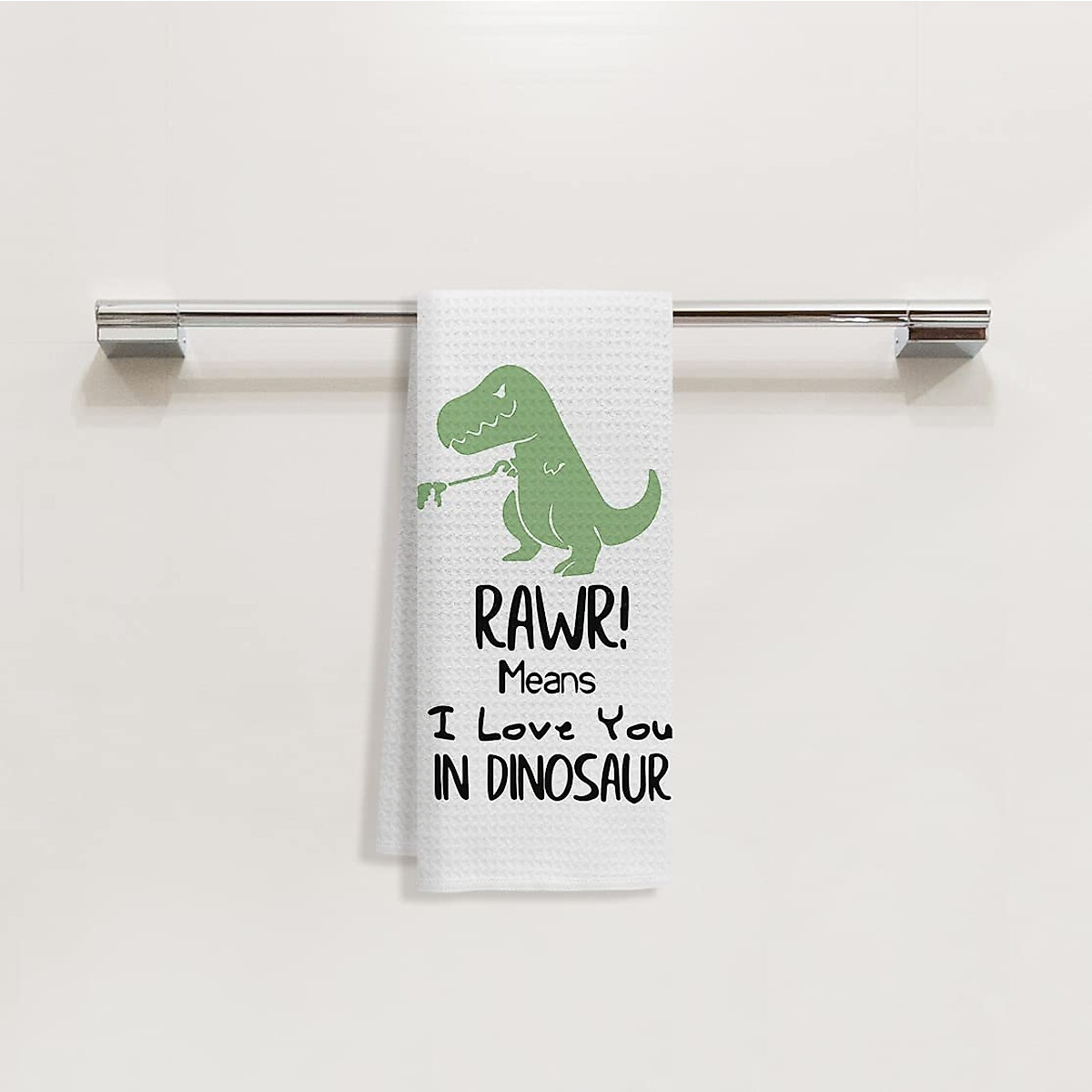 Voatok Funny Kitchen Towels, Dinosaur Bathroom Decor, Dinosaur Towel, Dinosaur Decor, Dinosaur Bathroom Accessories, RAWR Means I Love You in Dinosaur Dish Towels, Boy Gifts (Green)