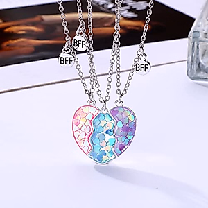 DOYYCA Friendship Necklace Best Friend Necklace Gifts for 3 Girls Magnetic Matching Heart Pendant BFF Necklaces for Sister (A: Heart)
