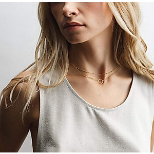 MEVECCO Gold Layered Choker Necklace for Women,18K Gold Plated Cute Dainty Karma Round Circle Disc Charm Small Beaded Satellite Chain Minimalist Choker Necklace