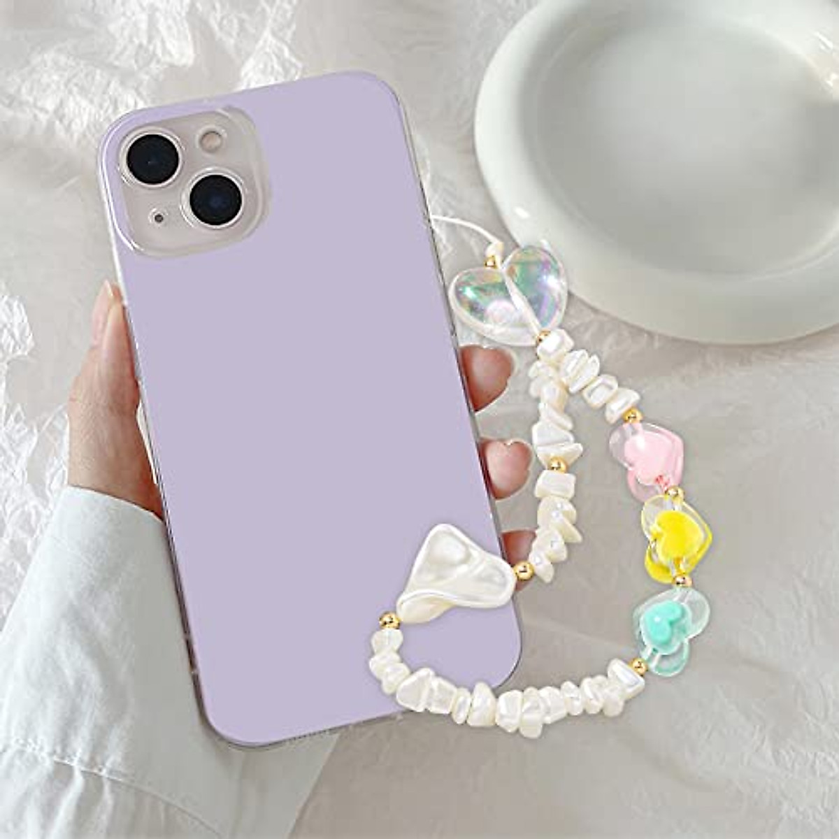 Mobile Phone Lanyard Pearl Beaded Phone Chain Transparent Heart Decor Phone Charm Universal Phone Lanyard Wrist Strap Anti Lost Phone Charm Strap Keychain Wallet Decoration Pendant for Women Girls