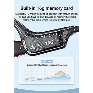 OCTANDRA Go Bone Conduction Headphones Open Ear IPX8 Waterproof Swimming Sports Earbuds Built-in 32GB Memory MP3 Player Bluetooth 5.3 Gaming Earphones Wireless Headset with Mic (S6 Pro) (Black & Red)