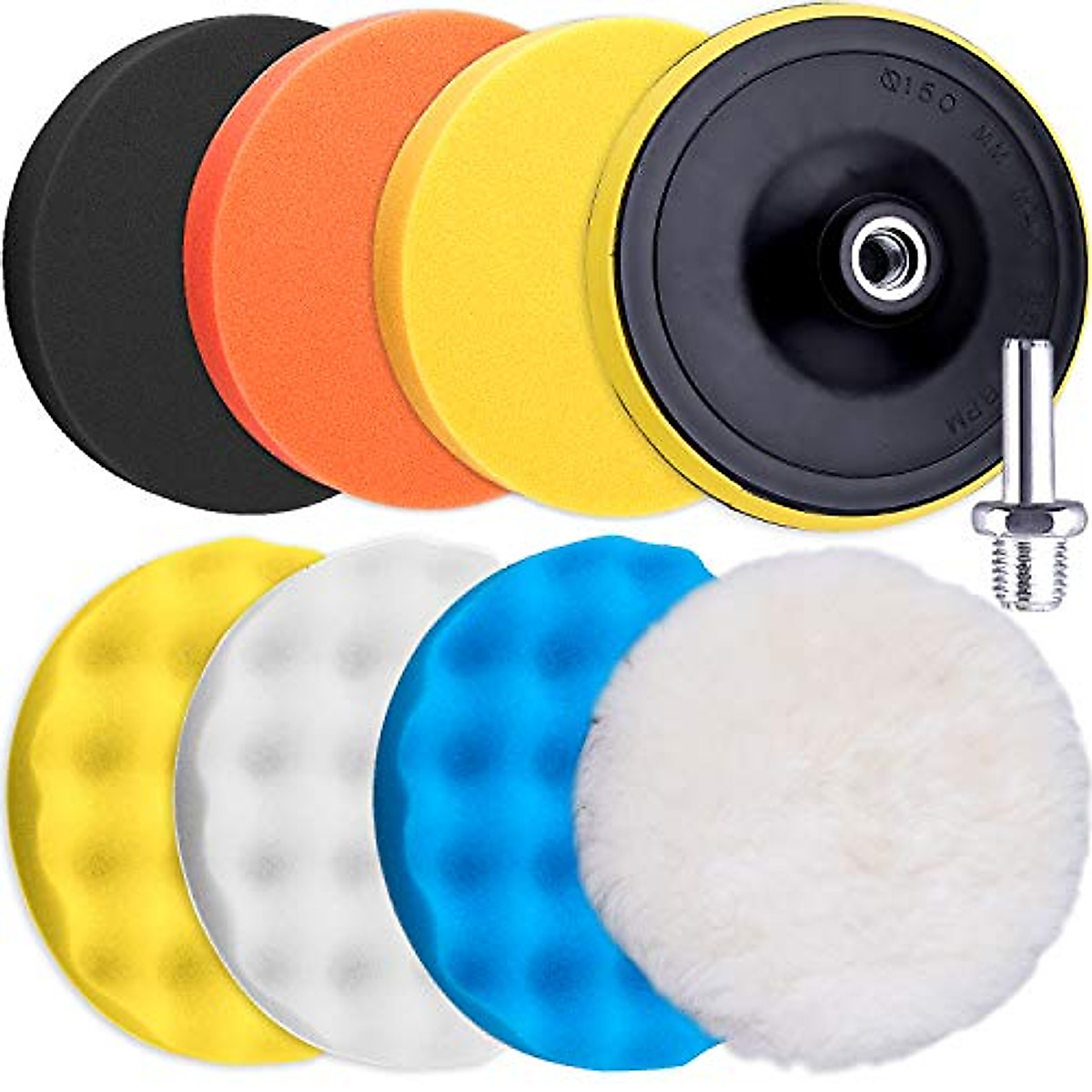 SIQUK 9 Pieces 5 Inch Buffing Pads Kit Foam Buffer Polisher Pads 5 Inch Hook and Loop Polishing Pads Buffer Attachment for Drill