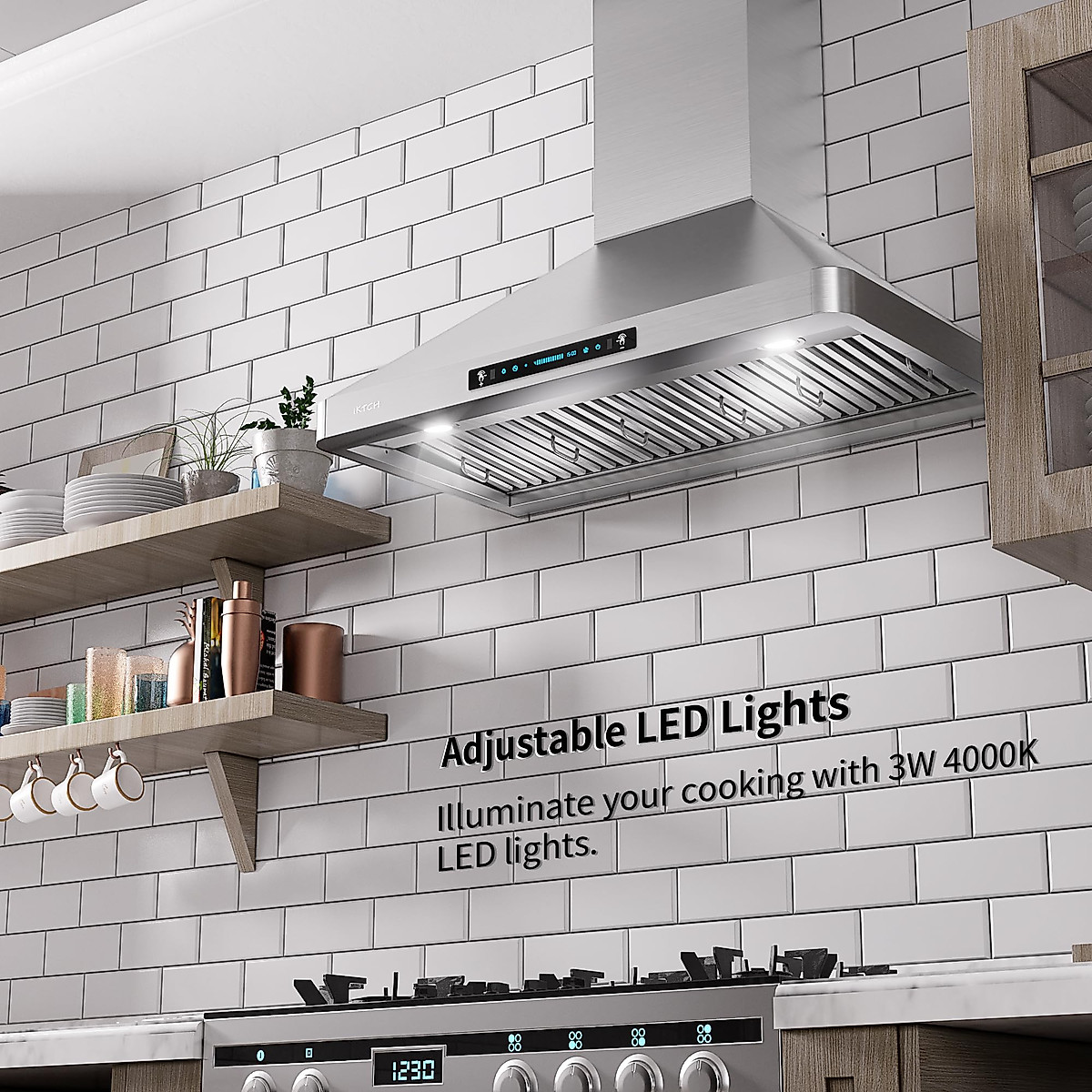 IKTCH 36"Wall Mount Range Hood, 900 CFM Ducted/Ductless Range Hood with 4 Speed Fan, Pure Stainless Steel Range Hood 36 inch with Gesture Sensing & Touch Control Making life Smarter IKP02R-36