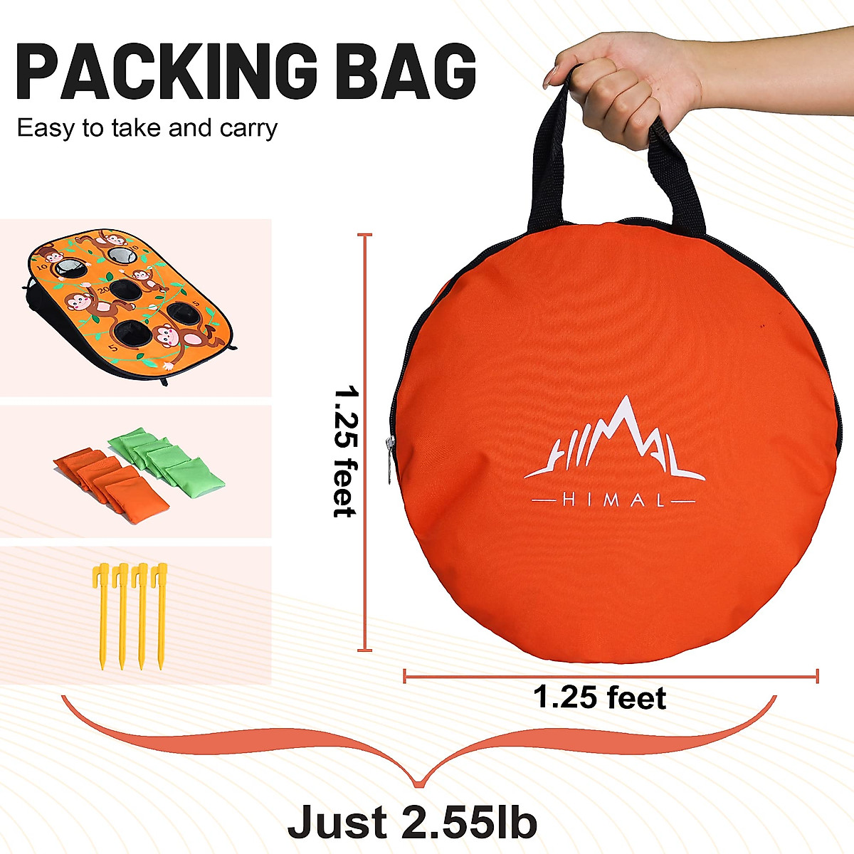 Himal Collapsible Portable 5 Holes Cornhole Game Cornhole Set Bounce Bean Bag Toss Game with 10 Bean Bags,Tic Tac Toe Game Double Games (3 x 2-Feet, Single Board)