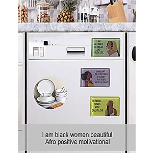 6 Pack Black Women African American Refrigerator Magnets Inspirational Funny Glass Whiteboard Decoration Magnet Motivational Rectangular Kitchen Refrigerator Dishwasher Magnet