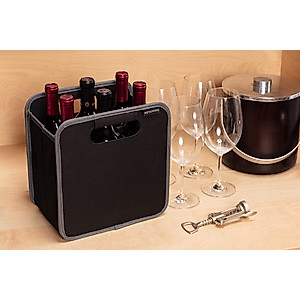 MeyLiving Wine Carrier Storage Liquor Picnic Hostess Gift Collapsible 7.1x10.4x10.8inches, 1-Pack / 6-Bottle, Lava Black