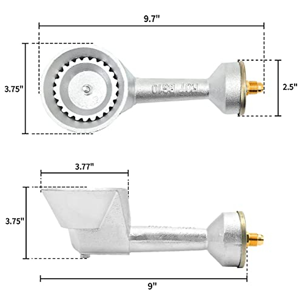 High Pressure Cast-Iron Propane Burner Head Connector Replacement Part for Round Bayou Classic Cooker Frames with Brass Fitting Orifice