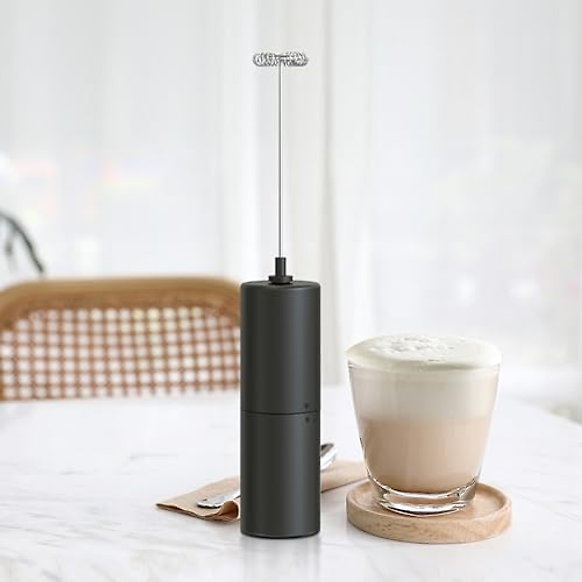 Simpleasy Milk Frother Handheld Battery Operated, Coffee Frother for Milk Foaming, Latte/Cappuccino Frother Mini Frappe Mixer for Drink, Foam Maker, Hot Chocolate, Egg (Black)