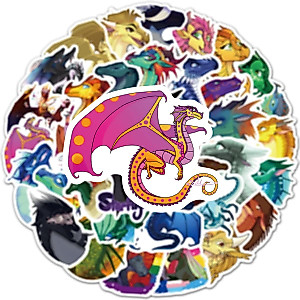 Cute Wings of Fire Dragon Stickers,60 Pack Fire Pterosaur Waterproof Vinyl Decals for Kids Teens Adults,Sticker for Laptop Water Bottle Skateboard Helmet(WOF Dragon)