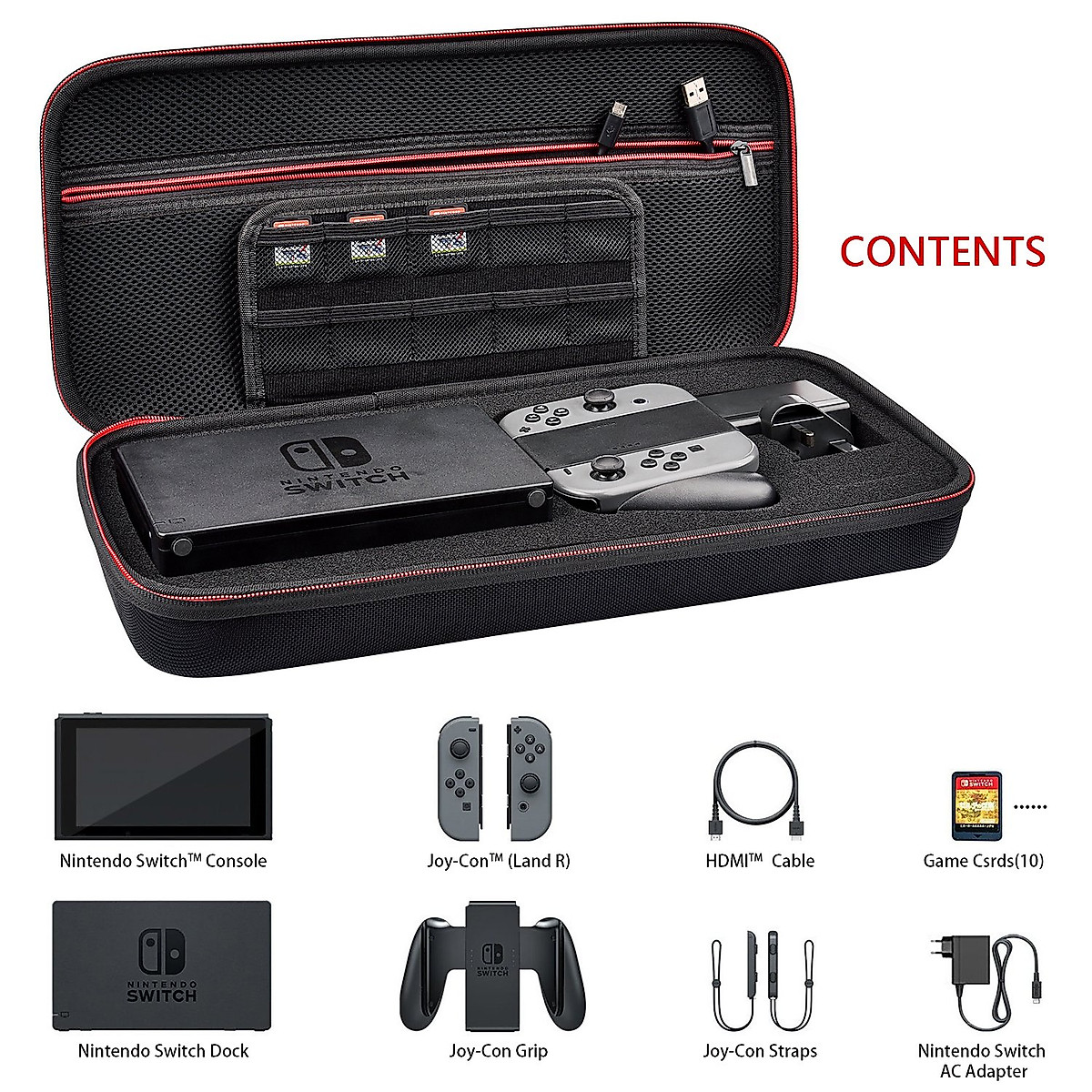 Nintendo Switch Protective Case, Portable Multi-Function Hard EVA Pouch Storage Bag Carrying Case For Nintendo Switch Console &Accessories Black