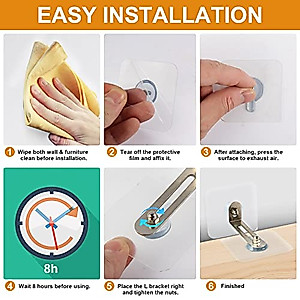 Adhesive Furniture Wall Anchors No Drill (10 Pairs), Vinkqiado Anti Tip Furniture Straps Kit for Baby Proofing, Secure Bookcase Dresser Shelf Cabinet to Wall for Child Safety - No Screw
