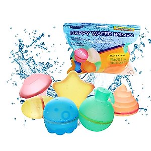 Reusable Water Balloons Water Bombs Fun Shapes Self Sealing Magnetic Refill in 1 Second - 6 pcs/pack