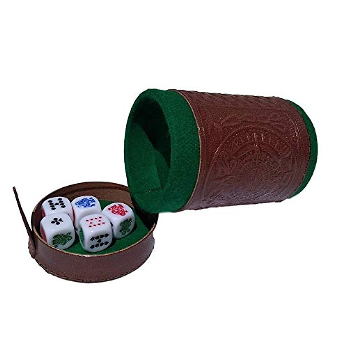 Cup Poker dice Game Set with Cup Leather Lined (cubilete)…Brown