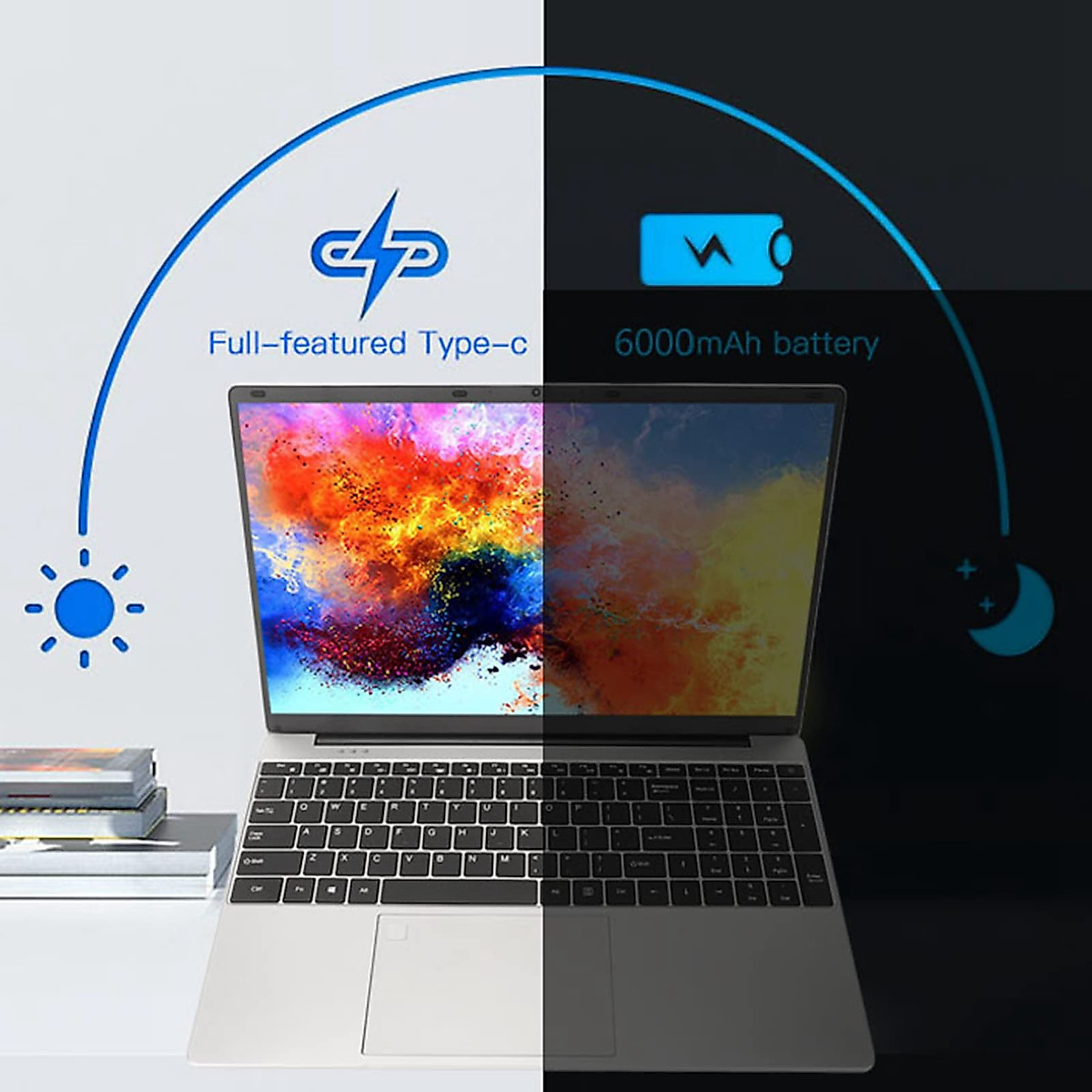 Tangxi 15.6inch Laptop for Windows 11, 1920x1080 FHD IPS Eye Protection Ultra Thin Business Laptop with Fingerprint Reader, Notebook Computer for Intel Celeron N5095