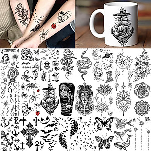 Bilizar 64 Sheets Long Lasting Flower Temporary Fake Tattoos For Women Arm Neck, Jellyfish Sunflower Moon Rose For Adults Girl, 3D Temp Realistic Snake Tatoo Stickers Serpent Peony Floral Kids