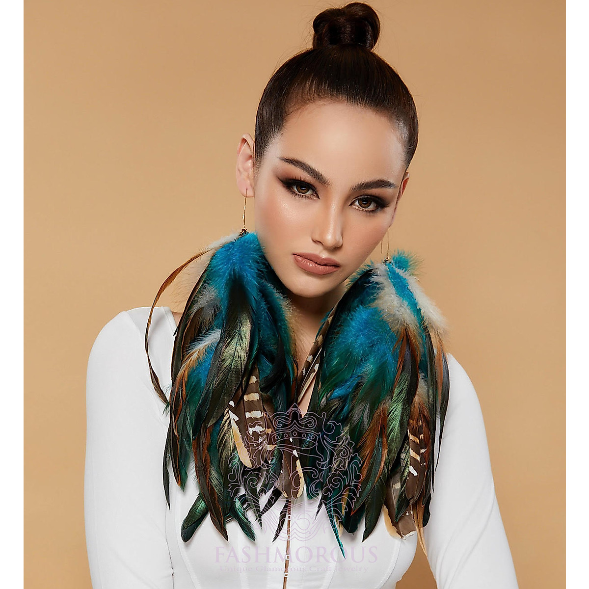 Fashmorous Feather Earrings Blue Feather Earrings for Women Bohemian Feather Earrings for Women Dangle