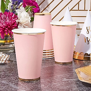 Juvale 50 Pack Light Pink Paper Cups, Disposable Party Supplies (12 oz)