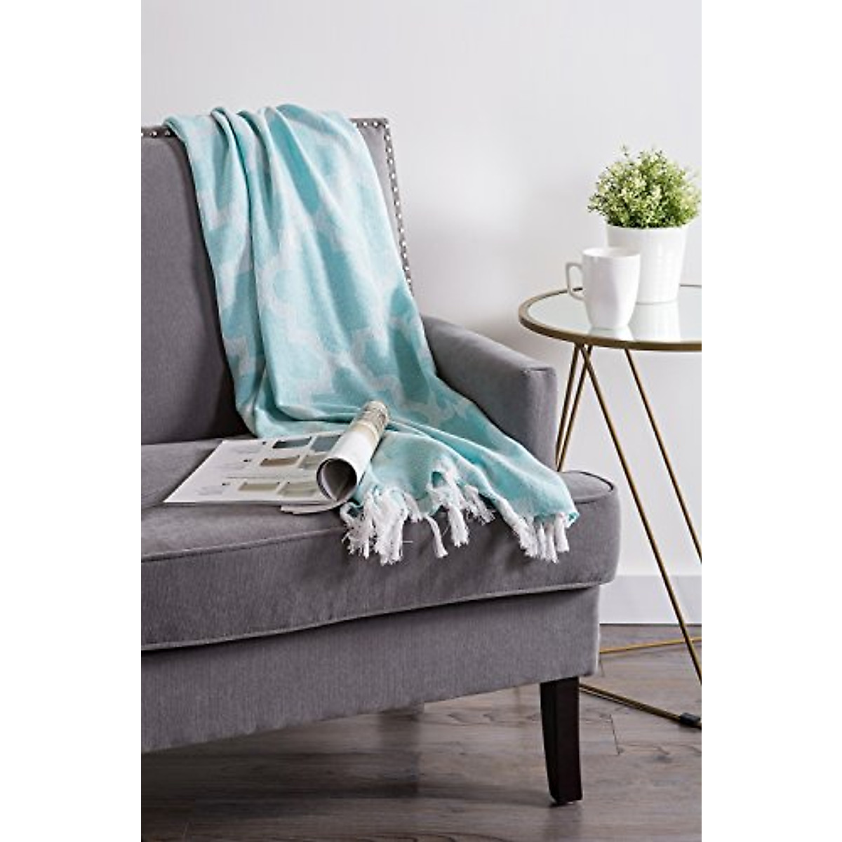 DII Modern Moroccan Cotton Blanket Throw with Fringe for Couch, Chair, Guest Room, Picnic, Camping, Beach, & Everyday Use, 50x60, Aqua