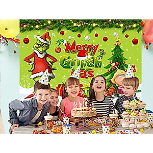 Merry Christmas Party Decorations, 5x3 Ft Christmas Backdrop for Kid Party Supplies Happy Birthday Banner Cartoon Theme Party Decorations Photography Background