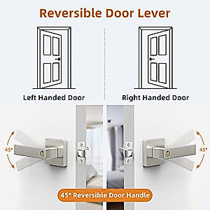 Roughshi Keyed Entry Lever, Door Lever Square Modern Exterior Lockset, Satin Nickel Finish Front Door Handle with Lock, Interior Door