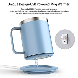 Self Heating Coffee Mug,Heated Cup 12oz,Coffee Warmer with Mug Set,Electric 10W,USB Powered Mug Warmer,131℉ Beverage Cup Warmer for Desk Home & Office (Cerulean)