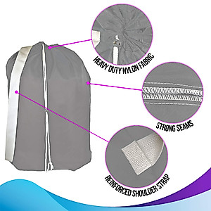 Nylon Laundry Bags, Size: 30" x 40" with Shoulder Strap, Heavy Duty, College, Laundry, Household, Storage. Machine Washable. Made in USA. (Grey, Pack of 2)