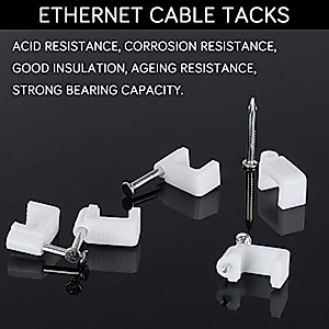 Cable Clips - CableGeeker 100 Pieces Ethernet Cable Clips with Nails 8mm Cord Holder for Cat6 Cat7 Flat Ethernet Cable (White)